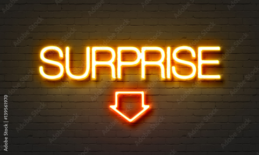 Surprise neon sign on brick wall background. Stock Illustration | Adobe ...