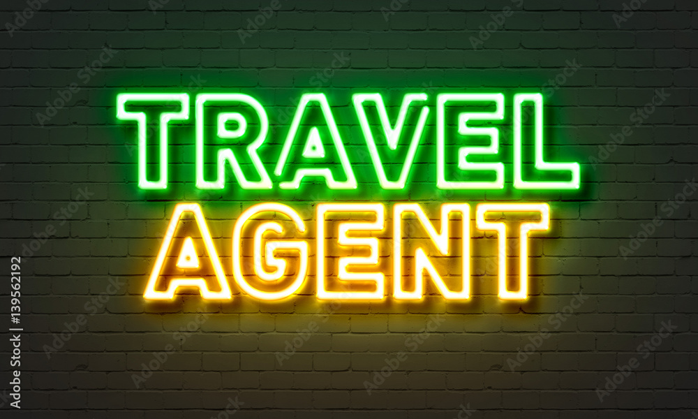 Travel agent neon sign on brick wall background. Stock Illustration ...