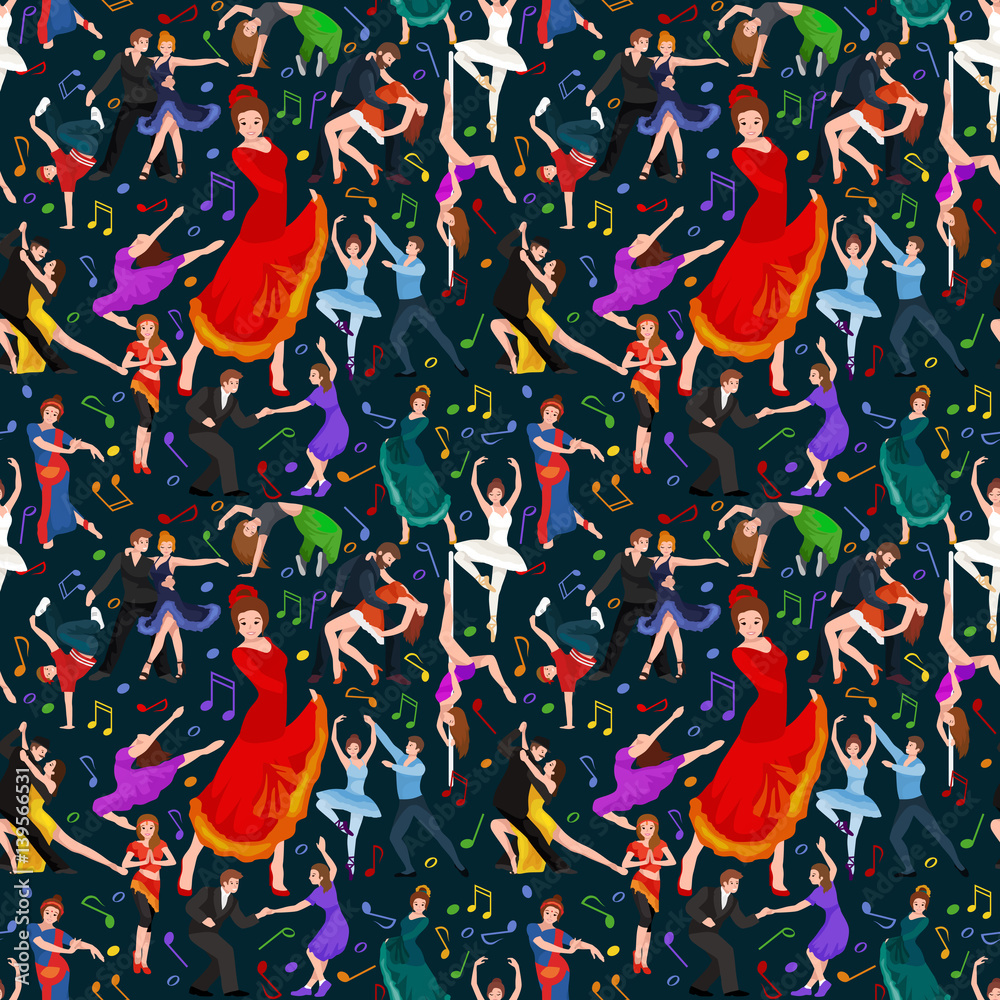 Seamless pattern. Dancing People, Dancer Bachata, Hiphop, Salsa, Indian ...