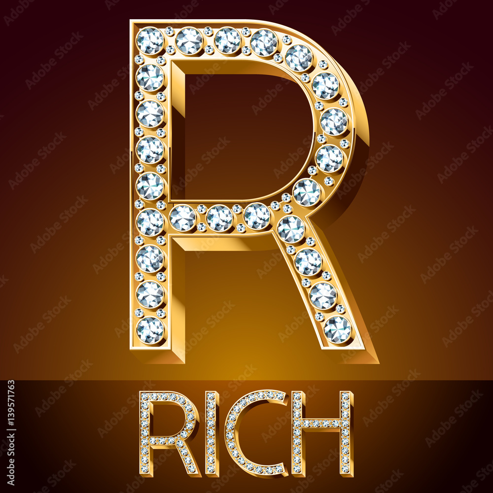 Vector chic font luxury brilliant. Gold letter R Stock Vector | Adobe Stock