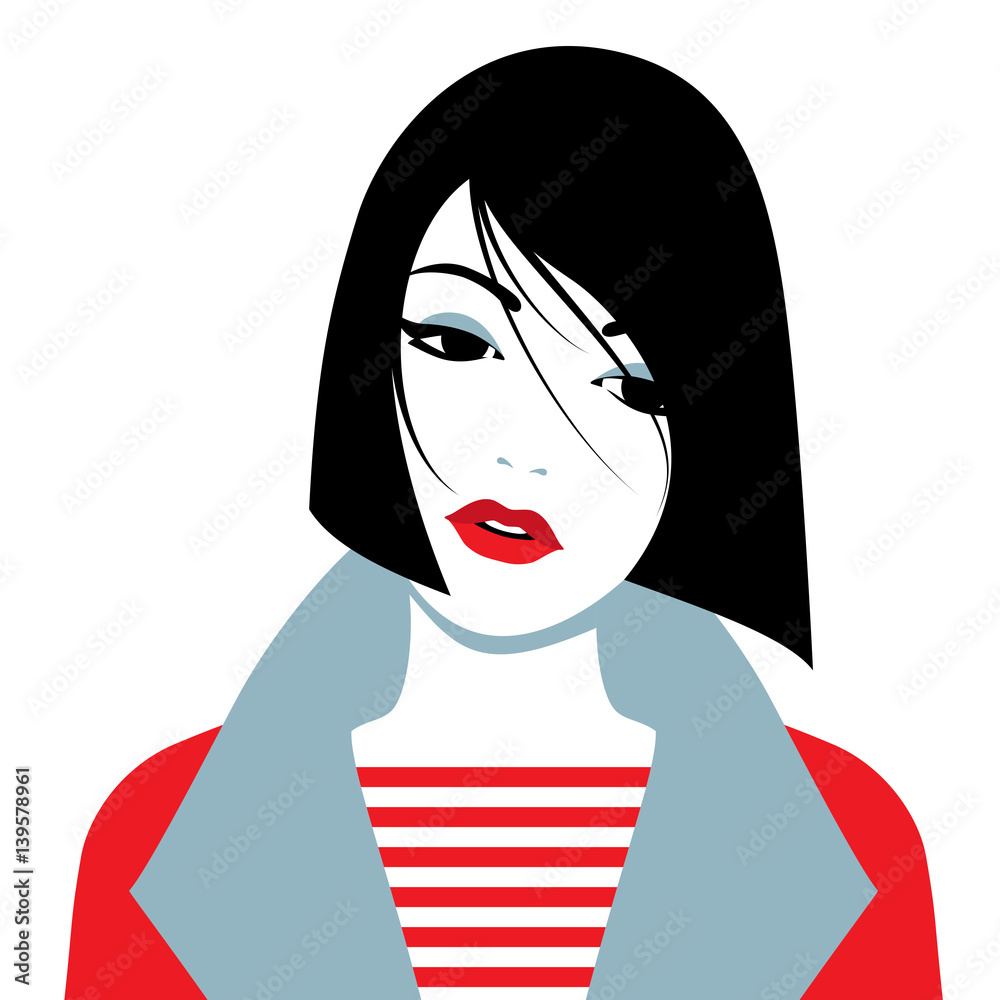 Vector portrait of beautiful sad girl Stock Vector | Adobe Stock