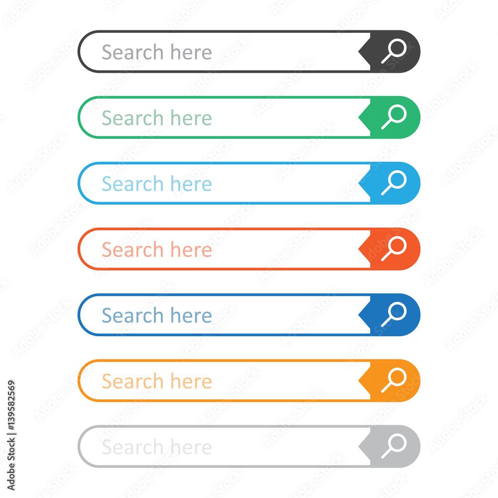 Search bar field. Set vector interface elements with search button ...