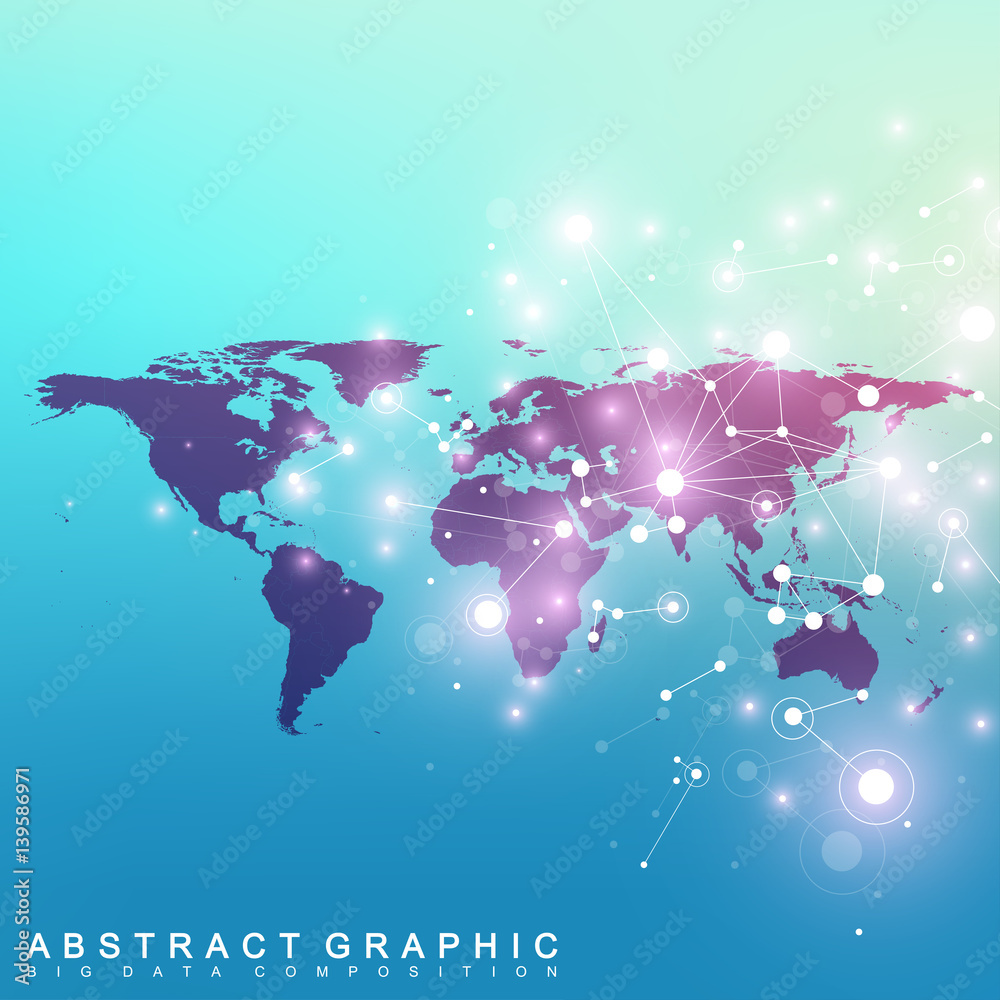 Political World Map with global technology networking concept. Digital ...