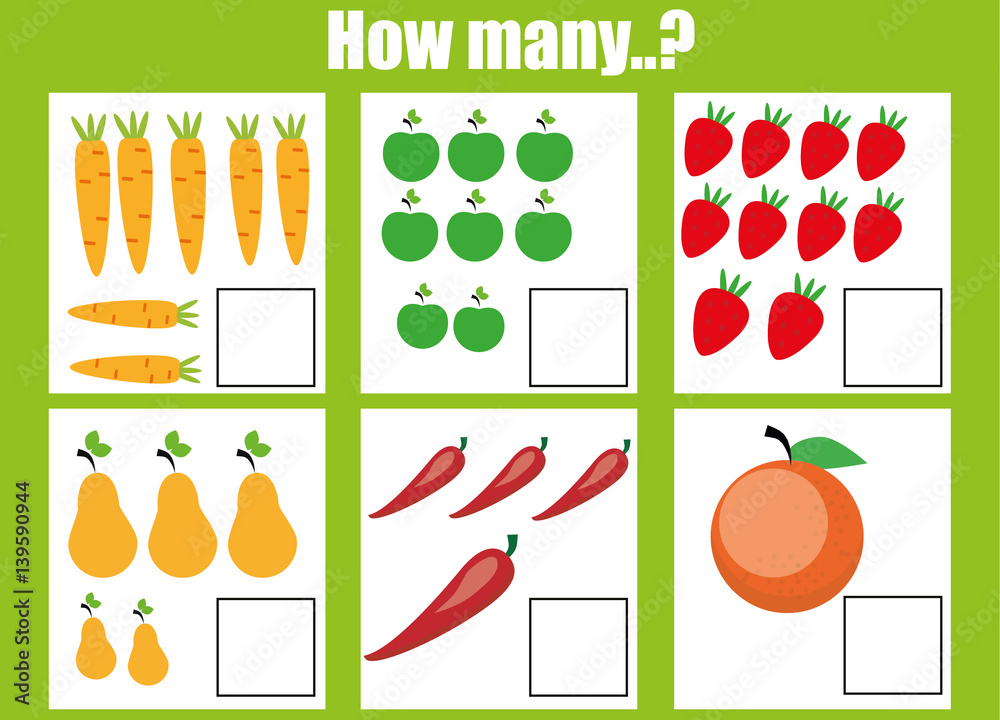 Counting educational children game, kids activity worksheet. How many ...