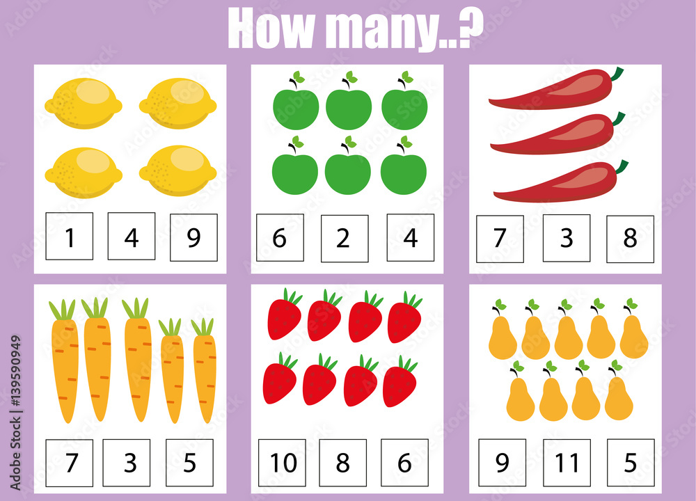 Counting educational children game, kids activity worksheet. How many ...