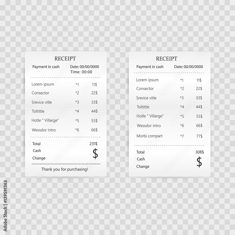 Paper check, reciepts and financial-check isolated. isolated invoice ...