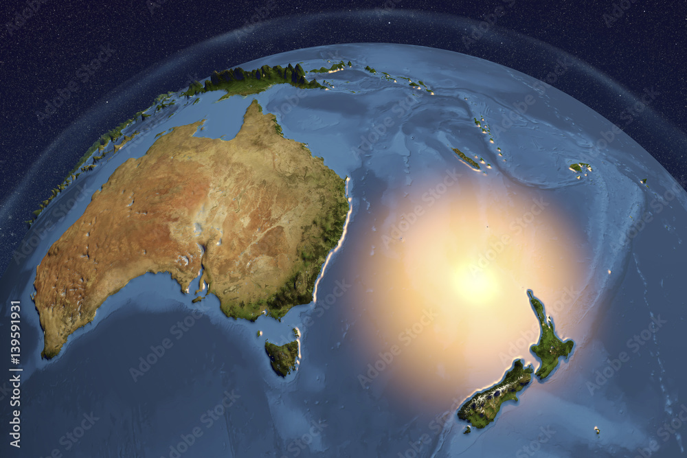 Planet Earth from space showing Japan in night with enhanced bump, 3D ...