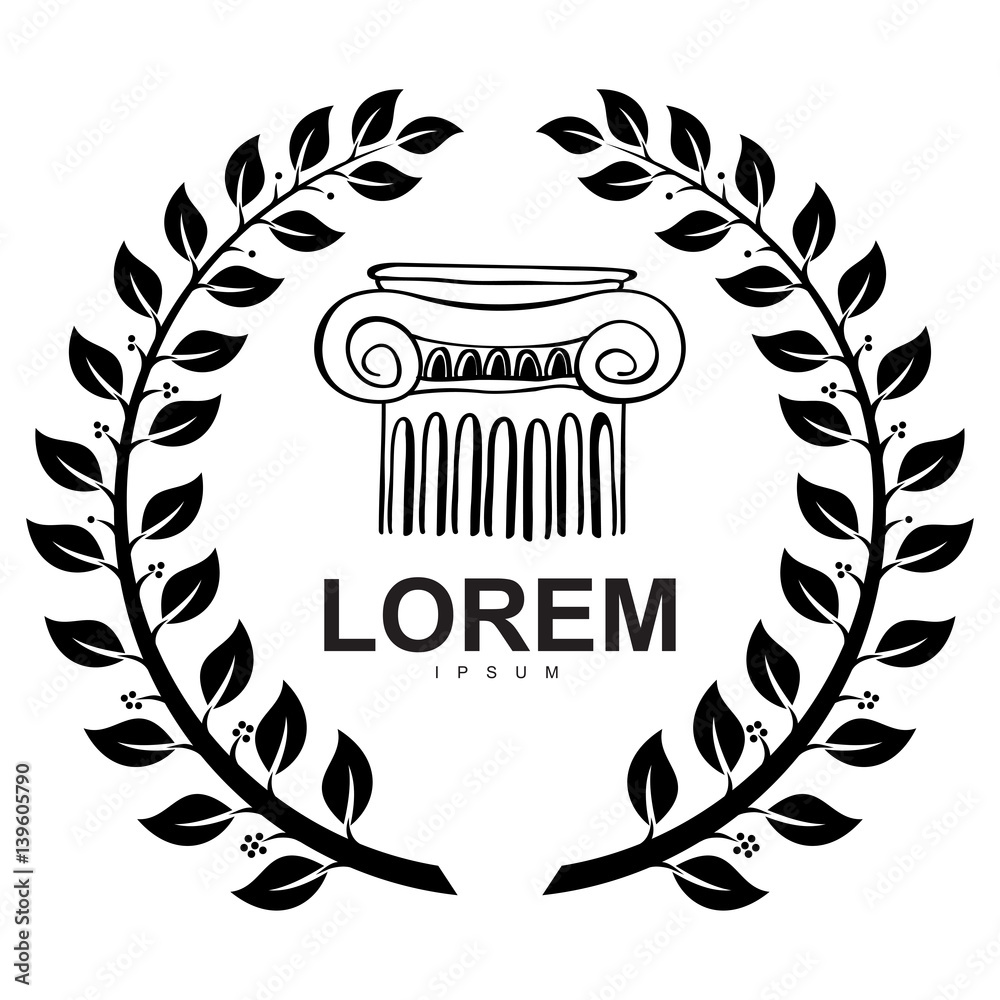 Vector logo in the Greek style wreath of ears and and capitals of ...