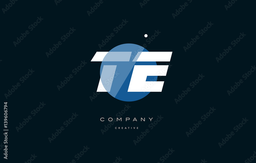 te t e blue white circle big font alphabet company letter logo Stock ...
