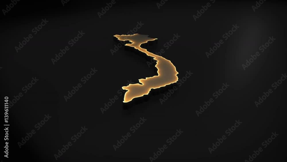 Seamless looping 3D animation of the map of Vietnam including 2 ...
