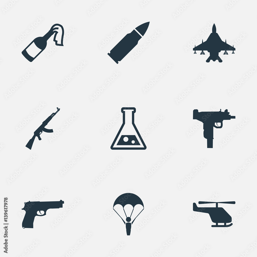 Vector Illustration Set Of Simple Army Icons. Elements Pistol, Sky ...