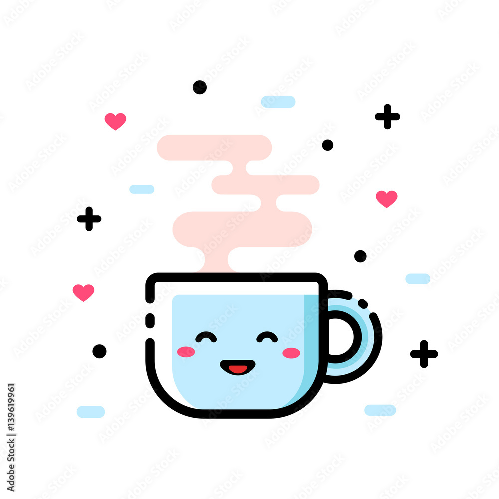 Cute cartoon cup of tea. Funny cartoon vector illustration, icon Stock ...