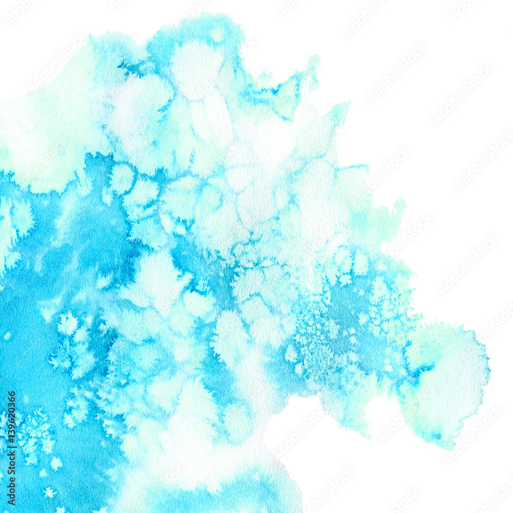 Blue watery illustration. Abstract watercolor hand drawn image.Wet ...