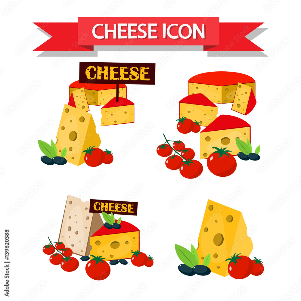 Cheese icons set on white background. Vector illustration Stock Vector ...