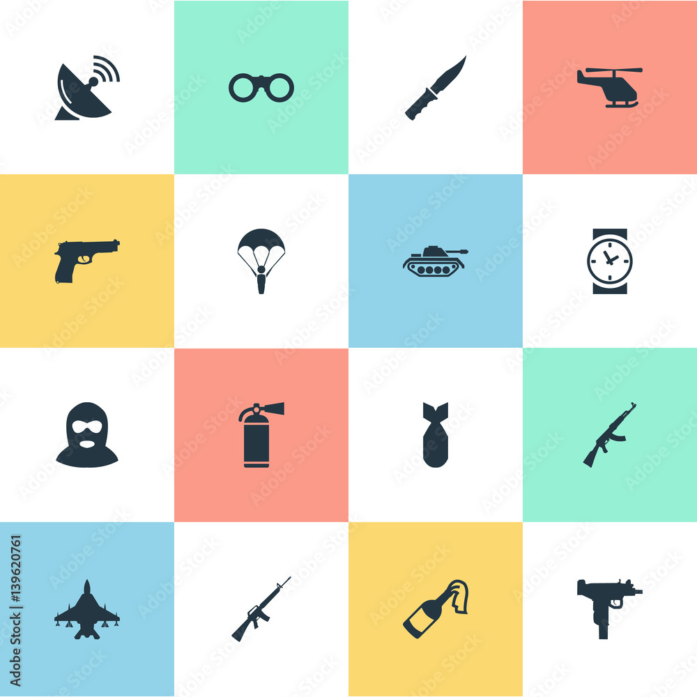 Vector Illustration Set Of Simple Battle Icons. Elements Kalashnikov ...