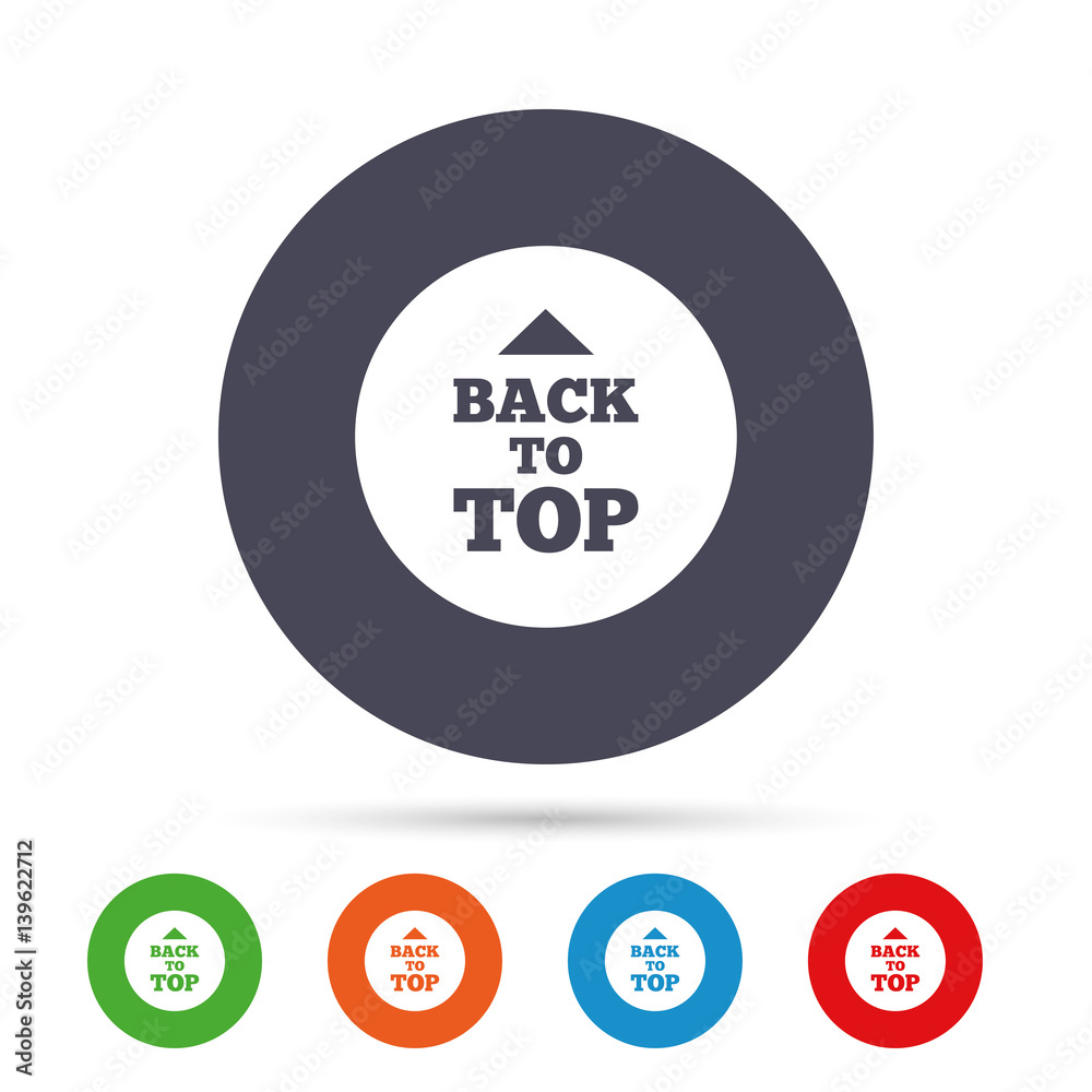 Back to top arrow sign icon. Scroll up symbol. Stock Vector | Adobe Stock