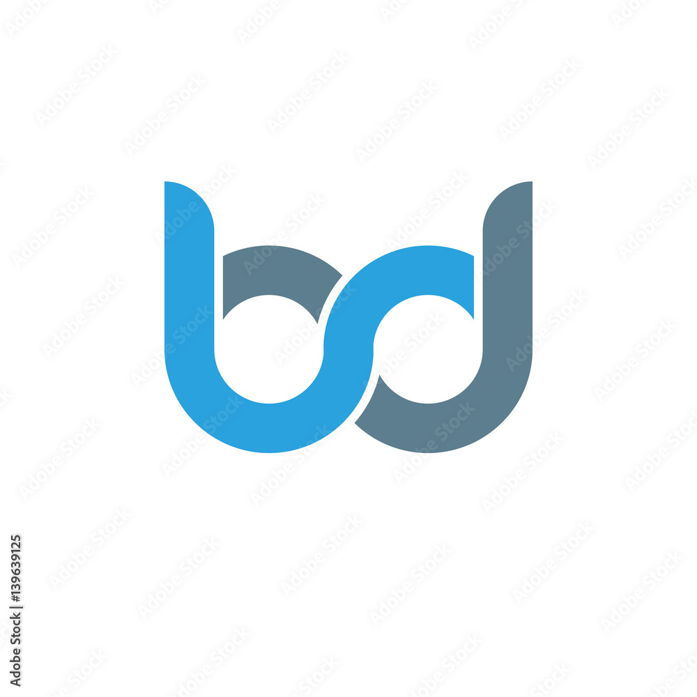 Initial letter bd modern linked circle round lowercase logo blue gray ...