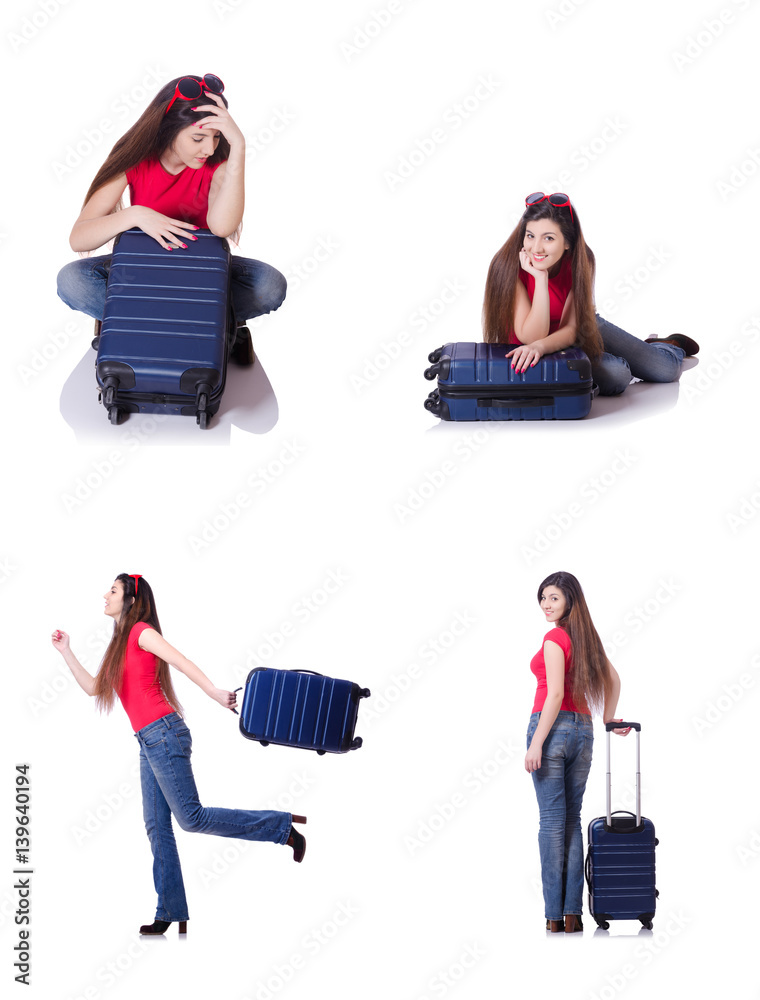 Pretty girl with suitcase isolated on white Stock-Foto | Adobe Stock