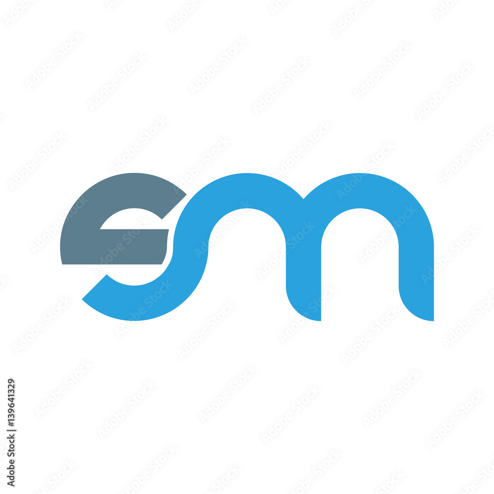 Initial letter sm modern linked circle round lowercase logo blue gray ...