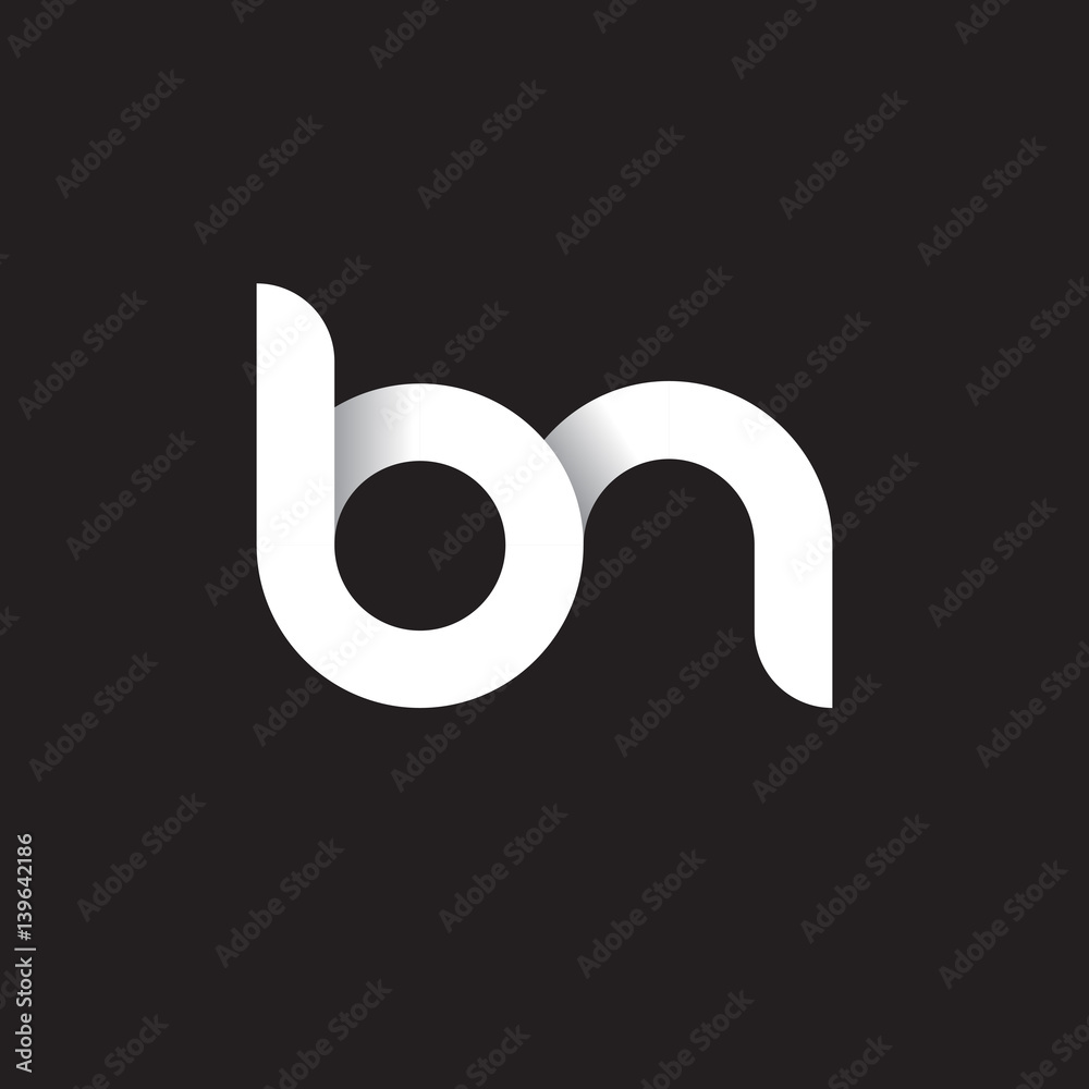 Initial lowercase letter bn, linked circle rounded logo with shadow ...