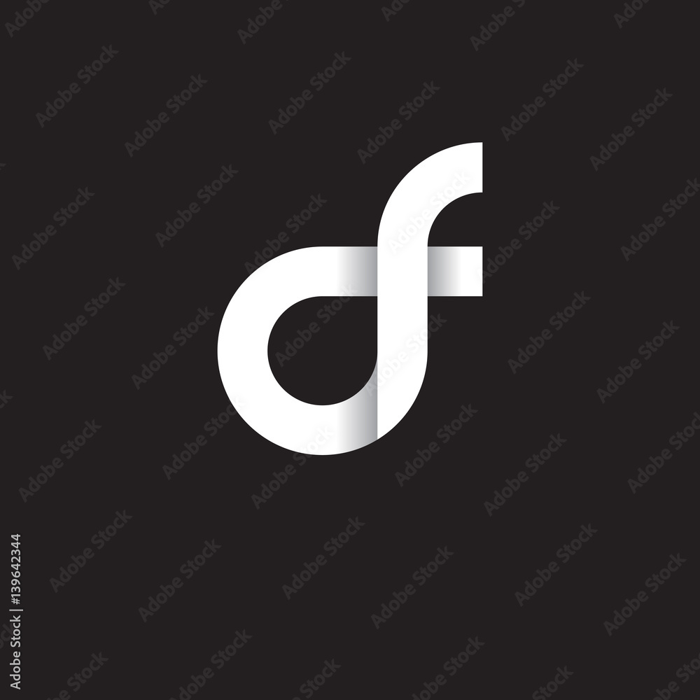 Initial lowercase letter df, linked circle rounded logo with shadow ...