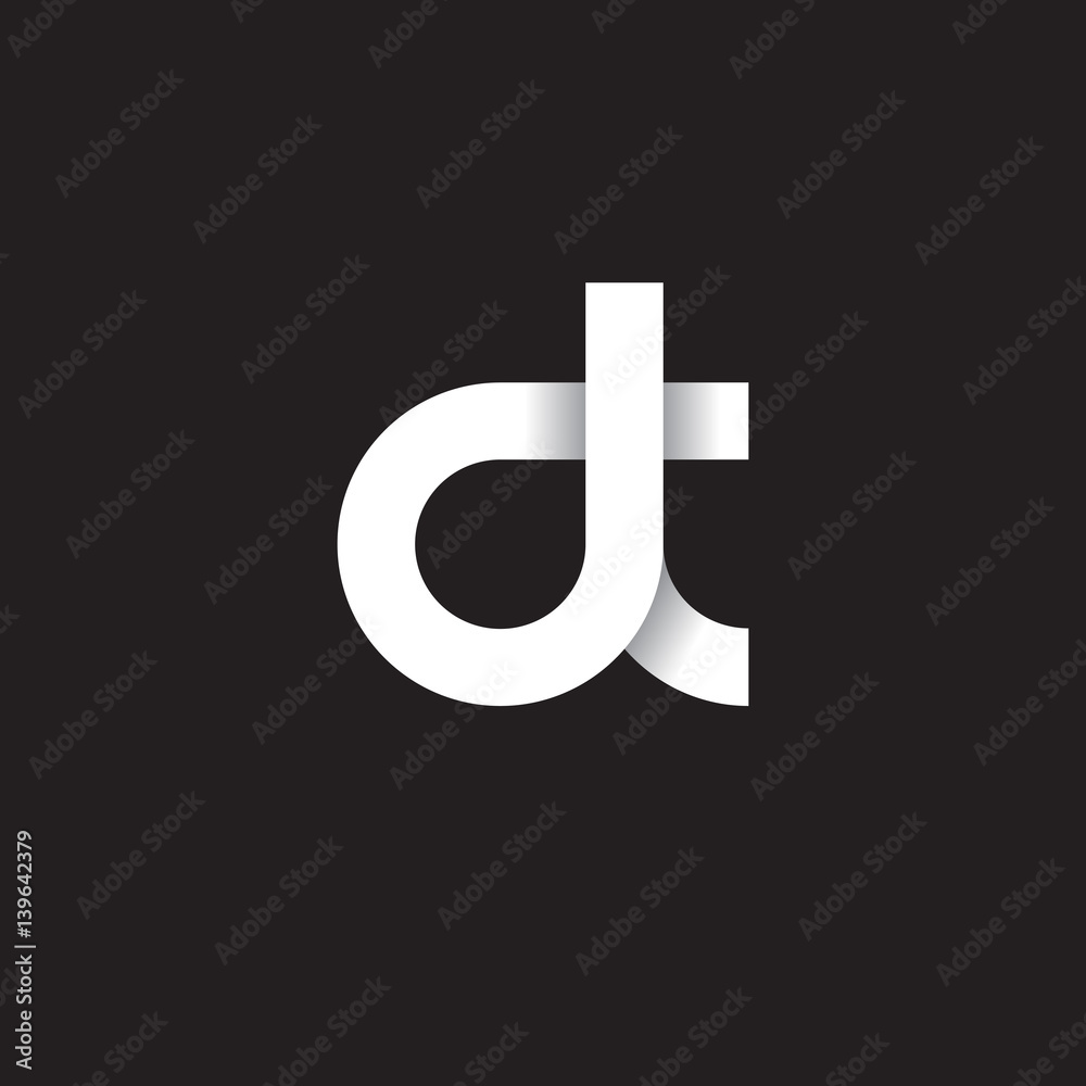 Initial lowercase letter dt, linked circle rounded logo with shadow ...
