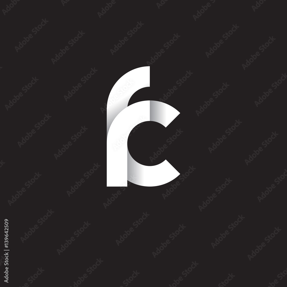 Initial lowercase letter fc, linked circle rounded logo with shadow ...