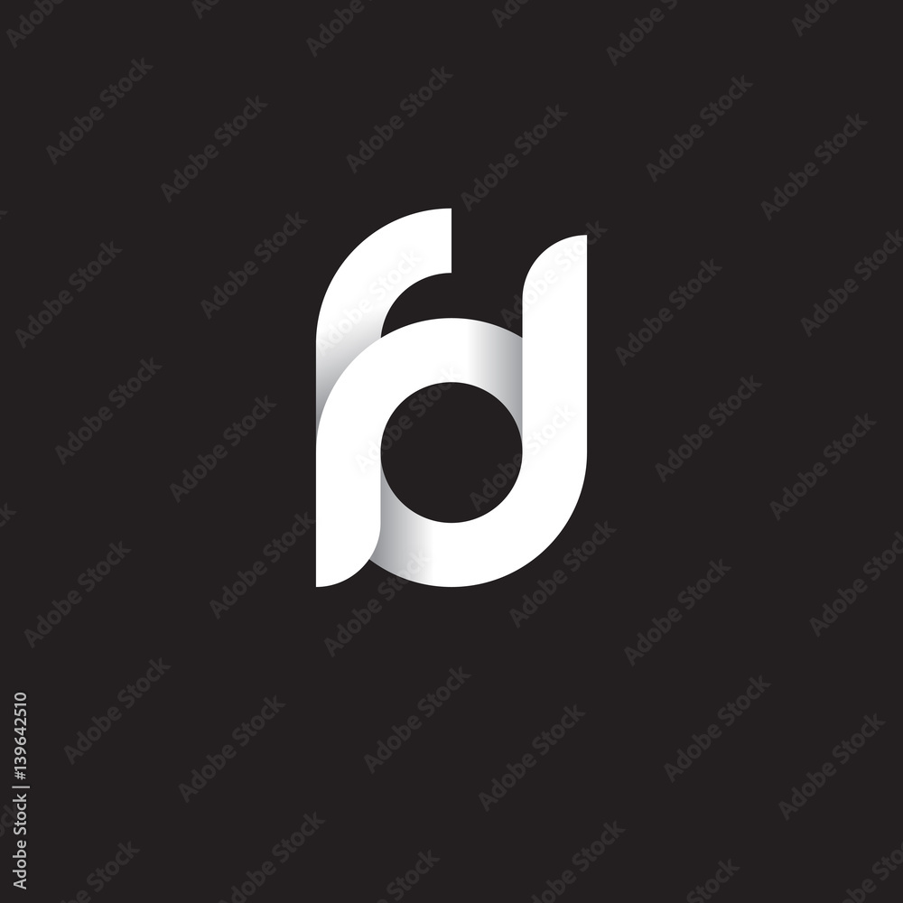 Initial lowercase letter fd, linked circle rounded logo with shadow ...