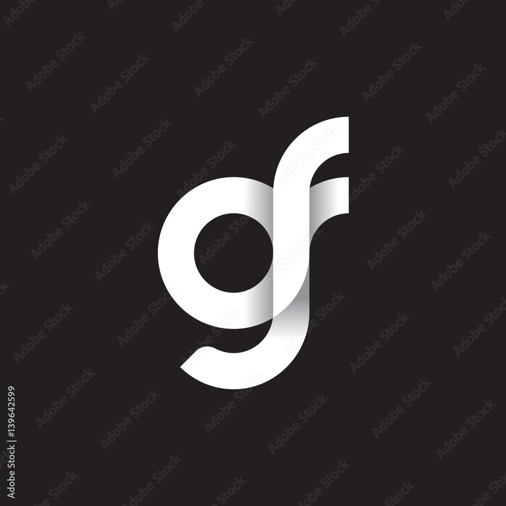 Initial lowercase letter gf, linked circle rounded logo with shadow ...
