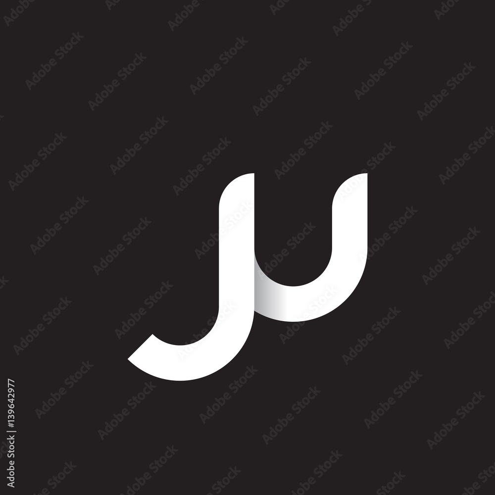 Initial lowercase letter ju, linked circle rounded logo with shadow ...