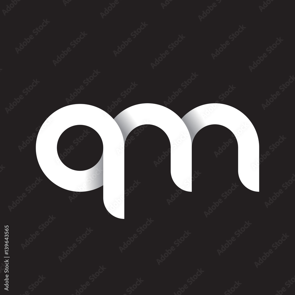 Initial lowercase letter qm, linked circle rounded logo with shadow ...