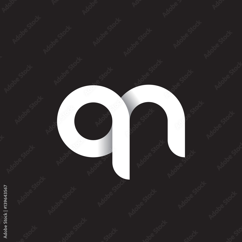 Initial lowercase letter qn, linked circle rounded logo with shadow ...