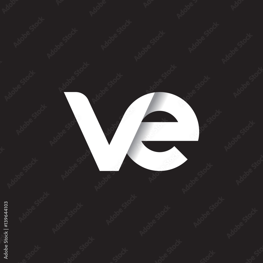 Initial lowercase letter ve, linked circle rounded logo with shadow ...