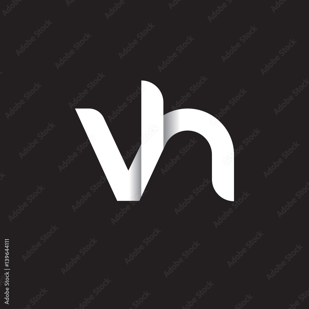 Initial lowercase letter vh, linked circle rounded logo with shadow ...