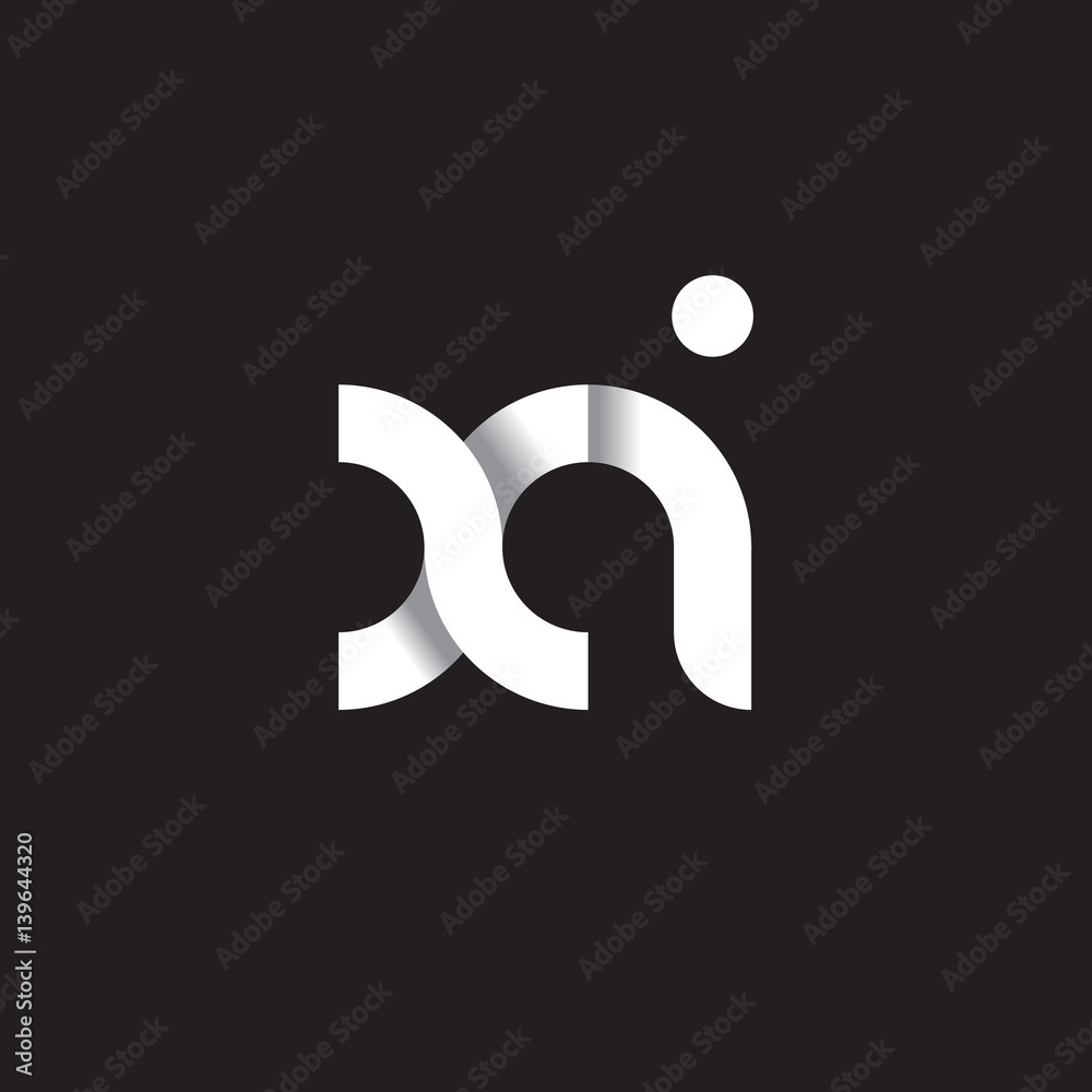 Initial lowercase letter xi, linked circle rounded logo with shadow ...