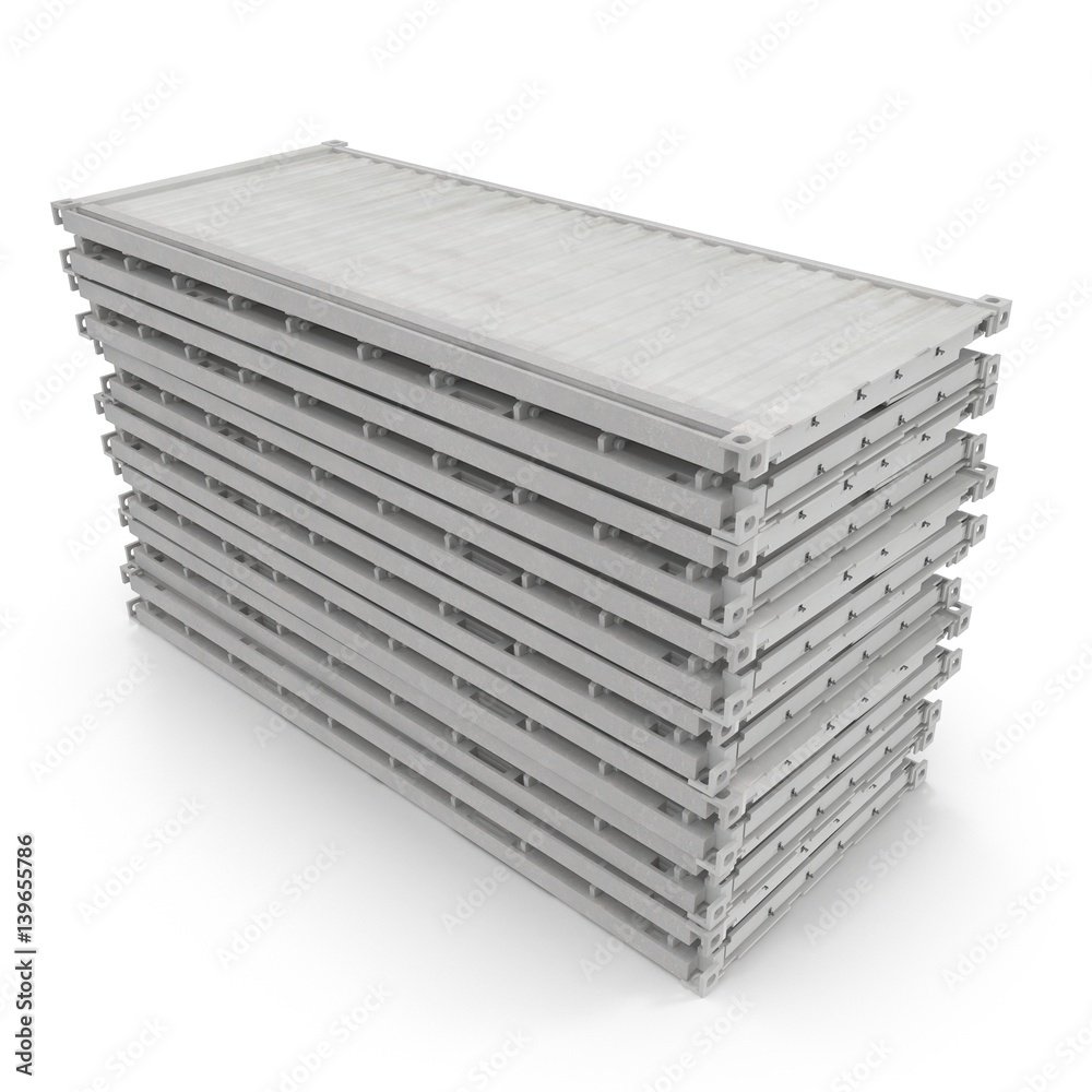 Folded Collapsible ISO Containers Stack isolated on white. 3D ...