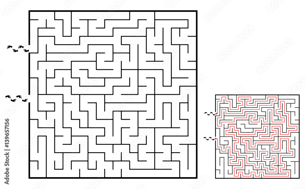 Labyrinth in Schwarz und Weiß mit Lösung Stock 벡터 | Adobe Stock