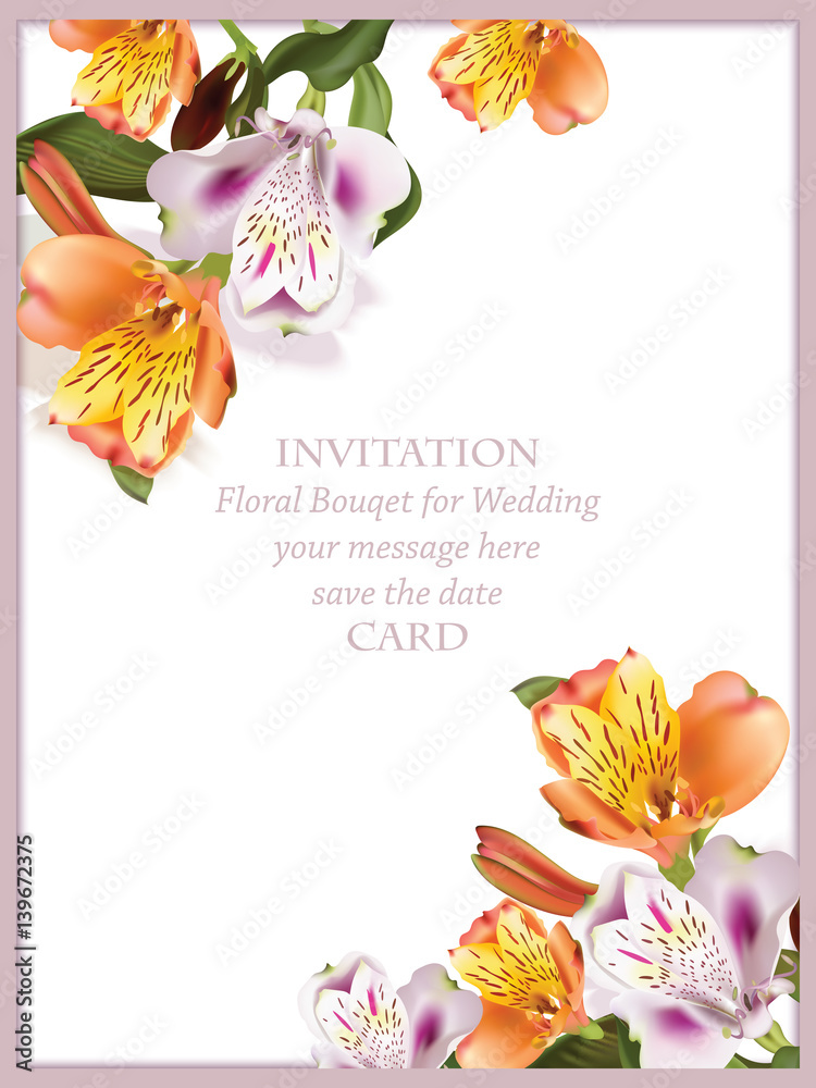 Wedding Invitation Spring flowers blossom. Delicate flower bouquet card ...
