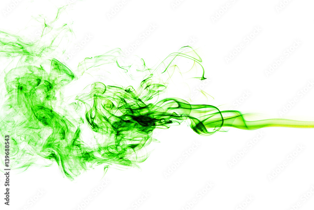 Abstract green smoke on white background, smoke background,green ink ...
