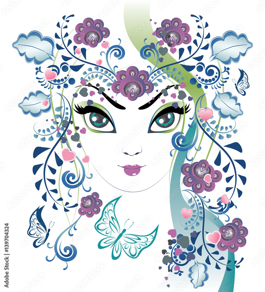 Floral Girl Face Stock Vector | Adobe Stock