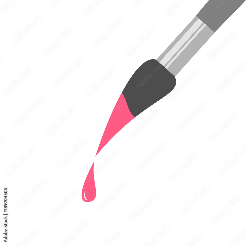 Paint brush icon with pink color drop. Flat design. Isolated. White ...