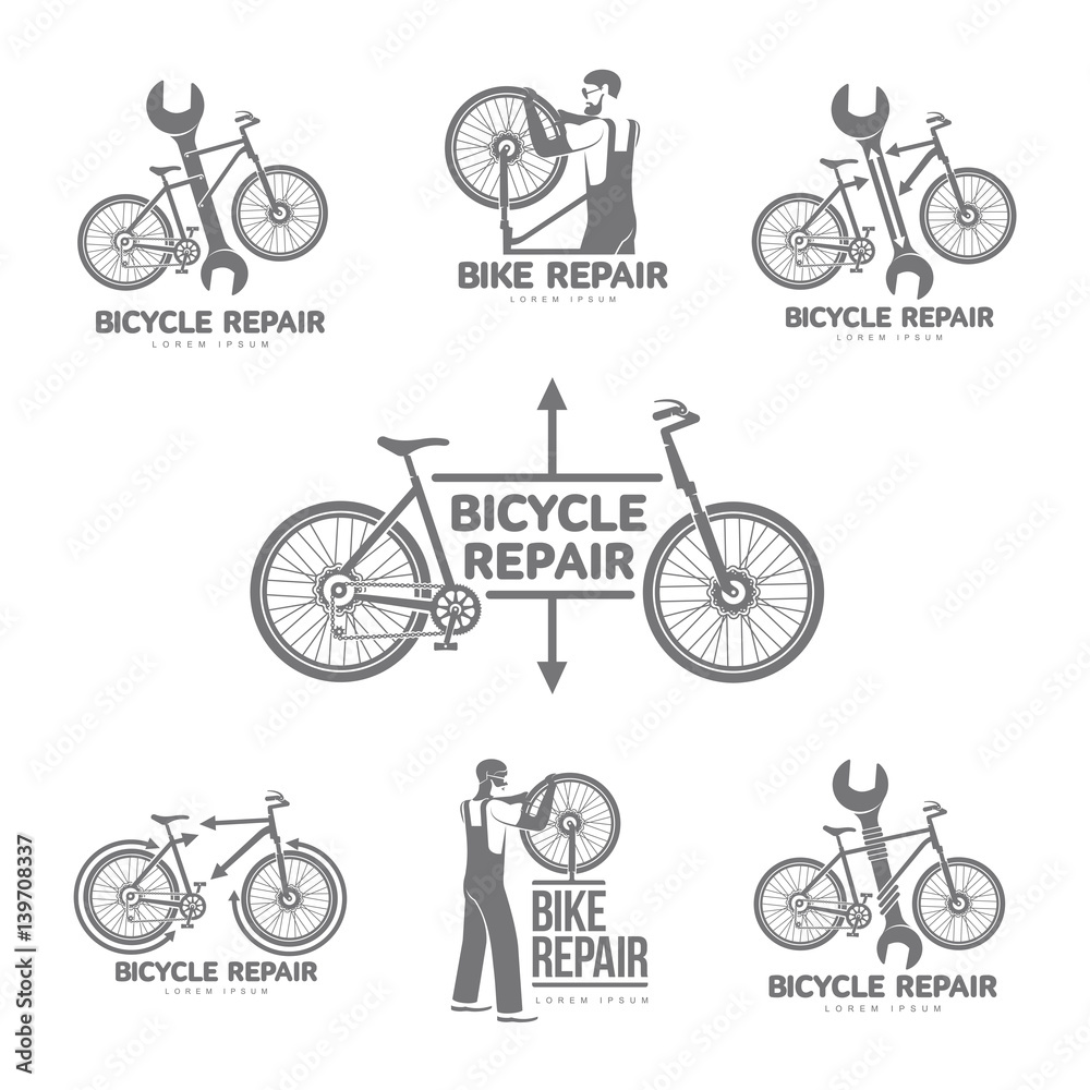 Bicycle repair workshop vector set logo template for your design. Bike ...