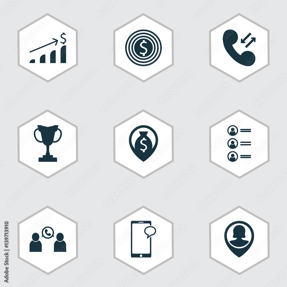 Set Of 9 Human Resources Icons. Includes Successful Investment ...