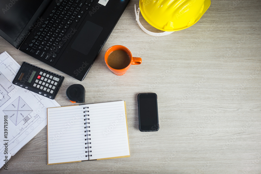 Image of engineering objects on workplace. Construction concept ...