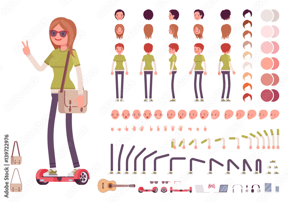 Teenager girl character creation set Stock Vector | Adobe Stock