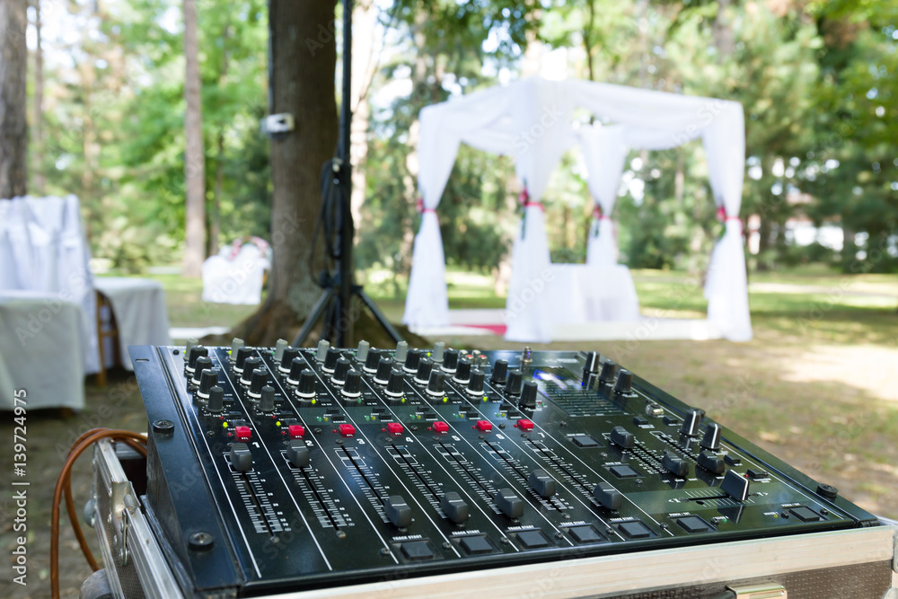 audio mixer in wedding ceremony in forest in summer Stock Photo | Adobe ...