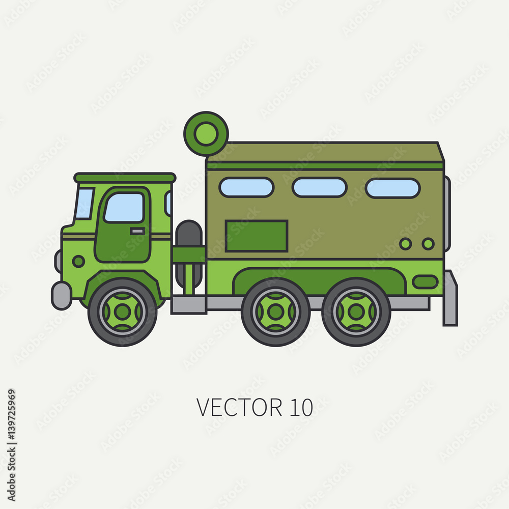 Line flat color vector icon armored wagon army truck. Military vehicle ...