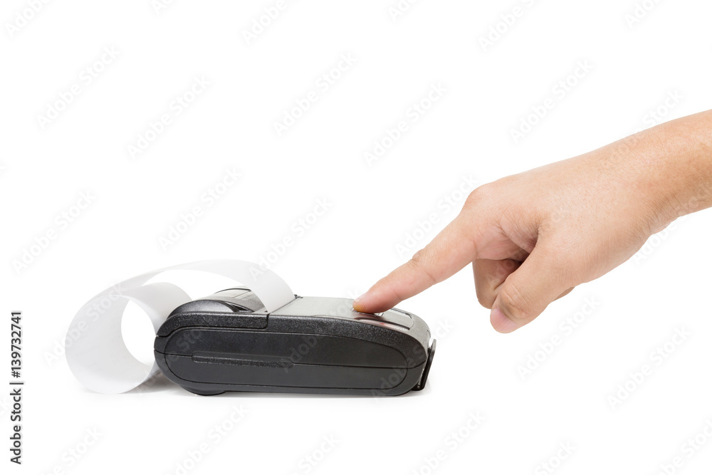 Hand Using Mobile Printer isolated white with clipping path, Finance ...