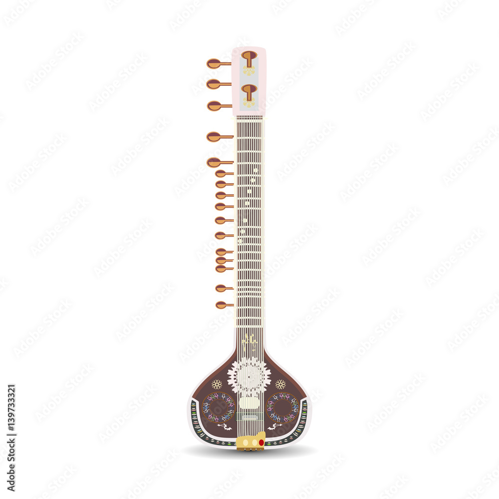 Vector illustration of indian sitar isolated on white background. Stock ...