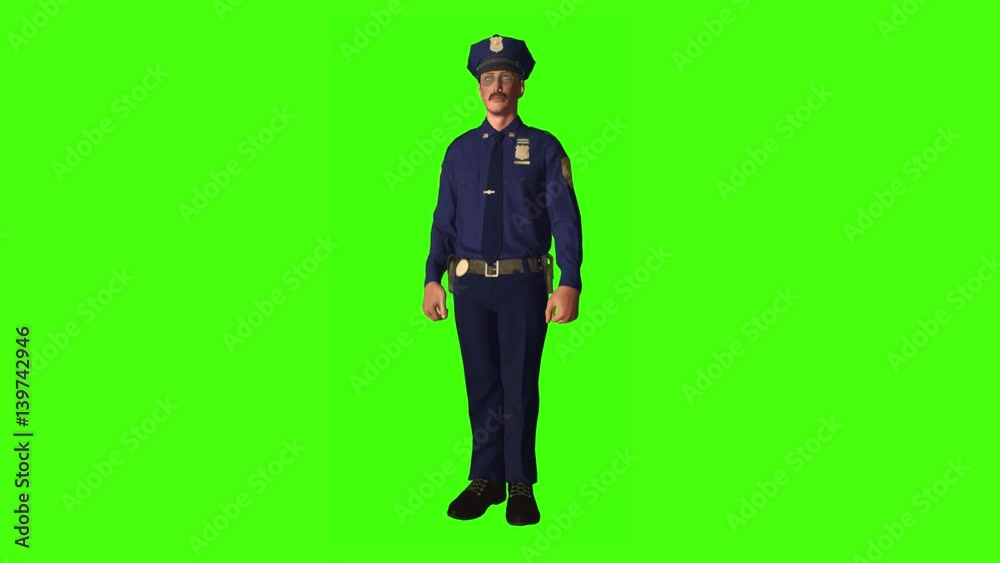 Animated Police Officer Salutes on Chroma-key green screen background ...